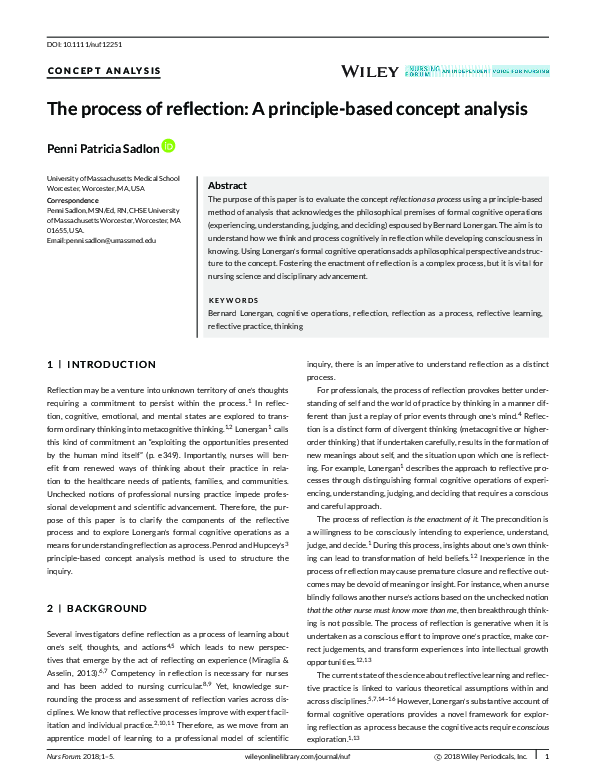 (PDF) The process of reflection: A principle-based concept analysis