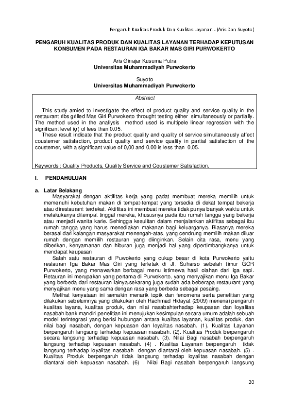(PDF) Pengaruh Kualitas Produk Dan Kualitas Layanan Terhadap Keputusan Konsumen Pada Restauran ...