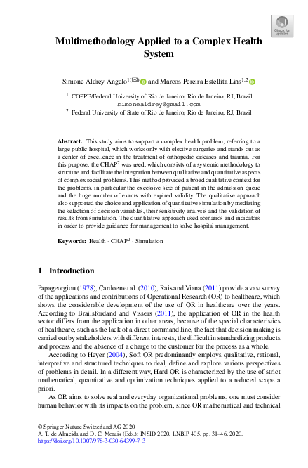 (PDF) Multimethodology Applied to a Complex Health System
