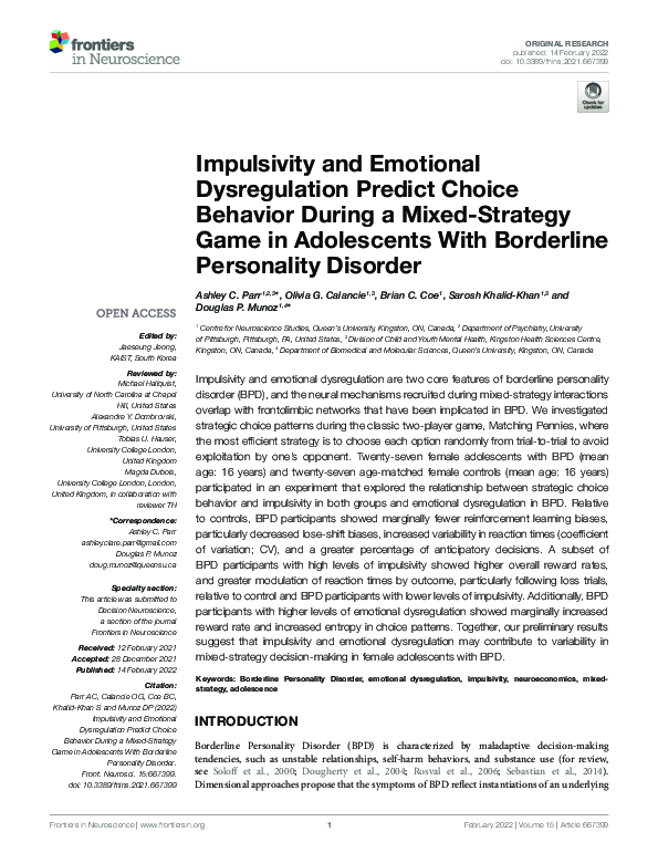 (PDF) Impulsivity and Emotional Dysregulation Predict Choice Behavior ...