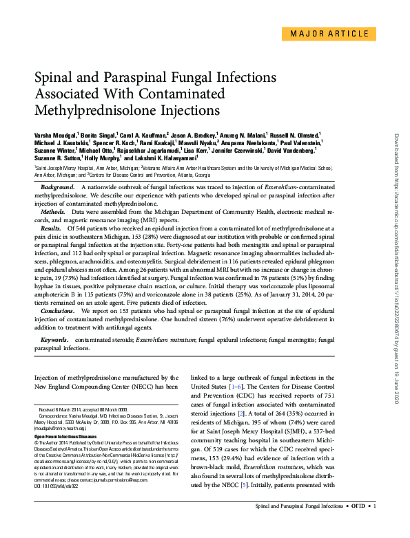 (PDF) Spinal and Paraspinal Fungal Infections Associated With ...