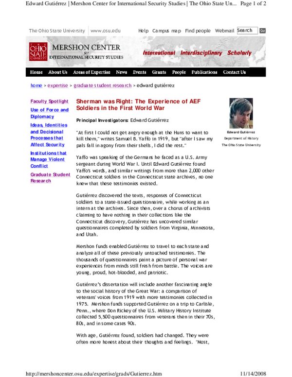 (PDF) Sherman was right": The experience of AEF soldiers in the Great War