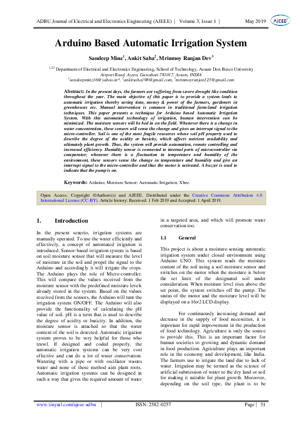 (PDF) Arduino Based Automatic Irrigation System