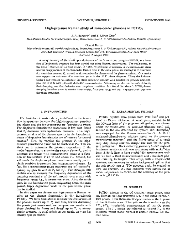 (PDF) High-pressure Raman study of zone-center phonons in PbTiO3 ...