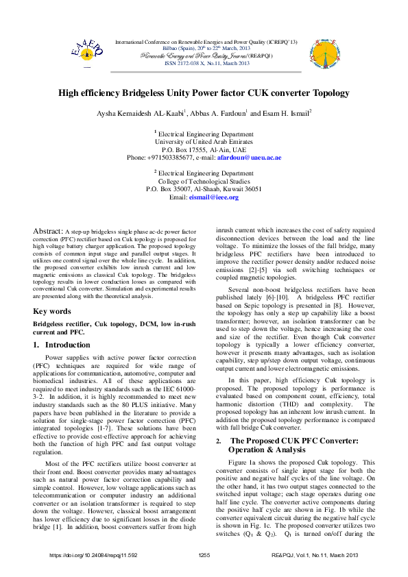 (PDF) High efficiency Bridgeless Unity Power factor CUK converter Topology
