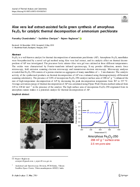 (PDF) Aloe vera leaf extract-assisted facile green synthesis of ...