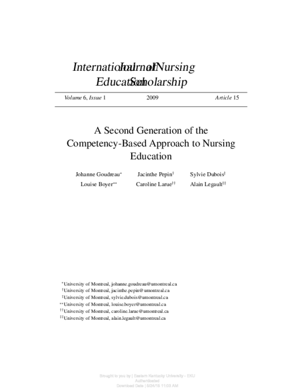 (PDF) A Second Generation of the Competency-Based Approach to Nursing ...