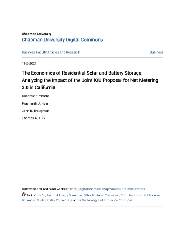 (PDF) The Economics of Residential Solar and Battery Storage: Analyzing ...