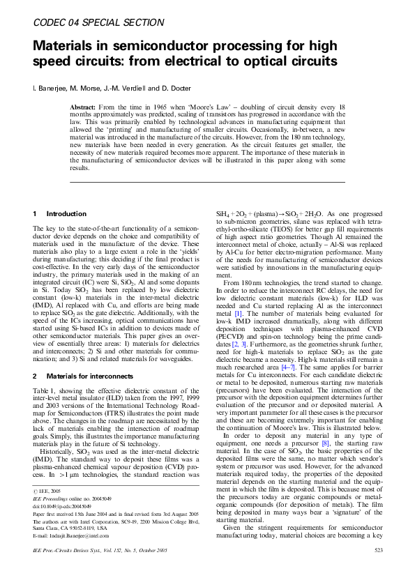 (PDF) Materials in semiconductor processing for high speed circuits ...