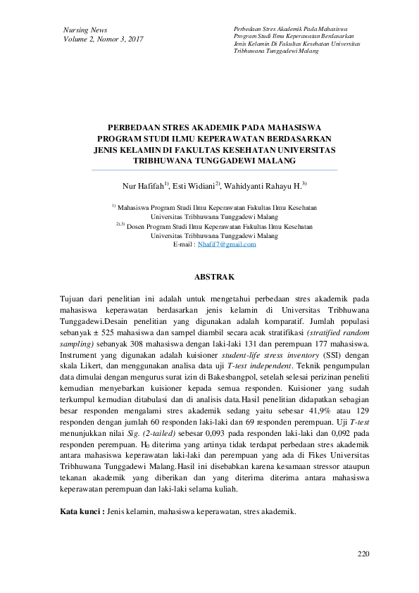 (PDF) Perbedaan Stres Akademik Pada Mahasiswa Program Studi Ilmu ...