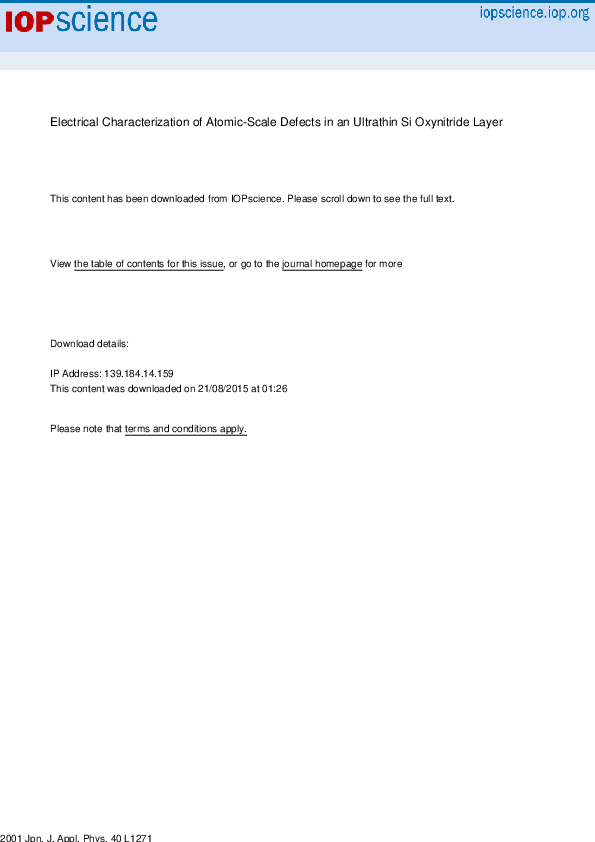(PDF) Electrical Characterization of Atomic-Scale Defects in an ...
