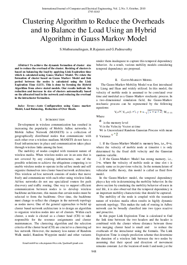 (PDF) Clustering Algorithm to Reduce the Overheads and to Balance the Load Using an Hybrid ...