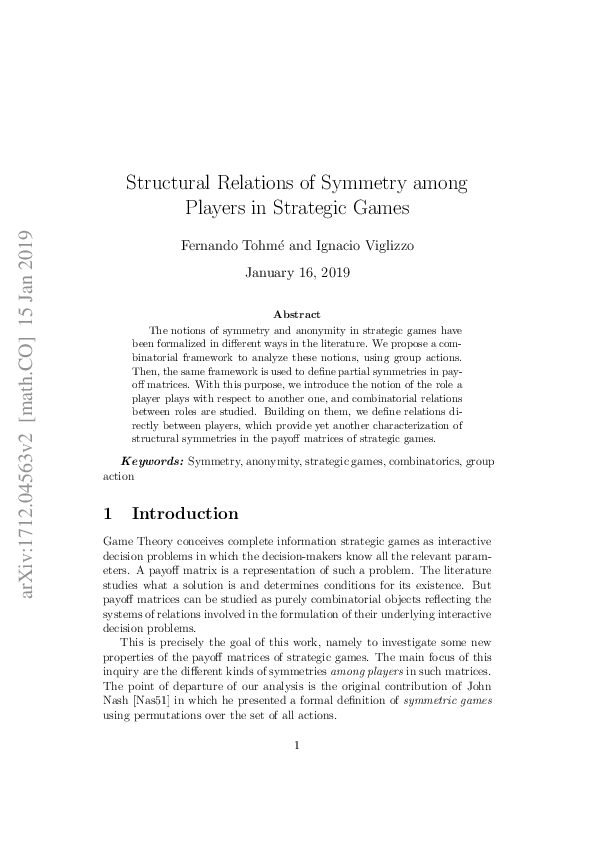 (PDF) Structural relations of symmetry among players in strategic games