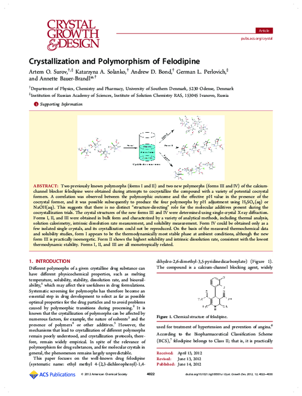 (PDF) Crystallization and Polymorphism of Felodipine