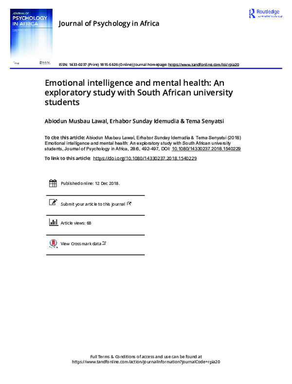 (PDF) Emotional intelligence and mental health: An exploratory study with South African ...