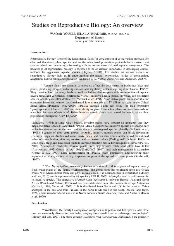 (PDF) Studies on Reproductive Biology: An overview