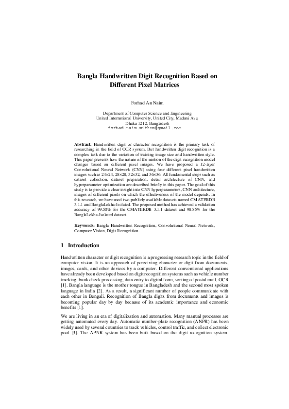 (PDF) Bangla Handwritten Digit Recognition Based on Different Pixel ...