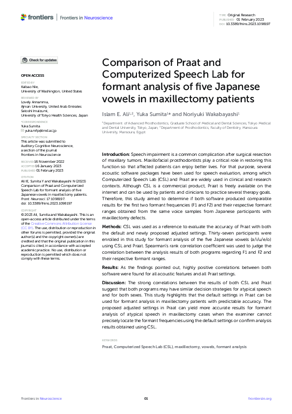 (PDF) Comparison of Praat and Computerized Speech Lab for formant ...