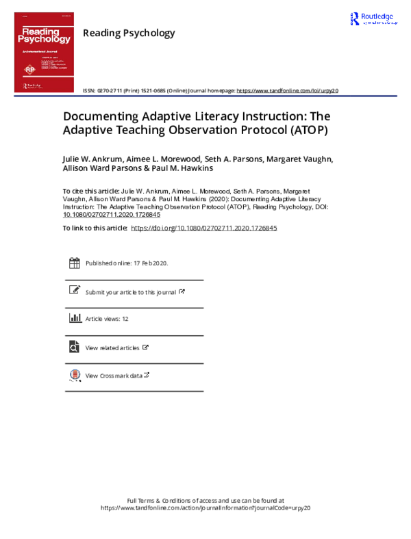 (PDF) Documenting Adaptive Literacy Instruction: The Adaptive Teaching ...