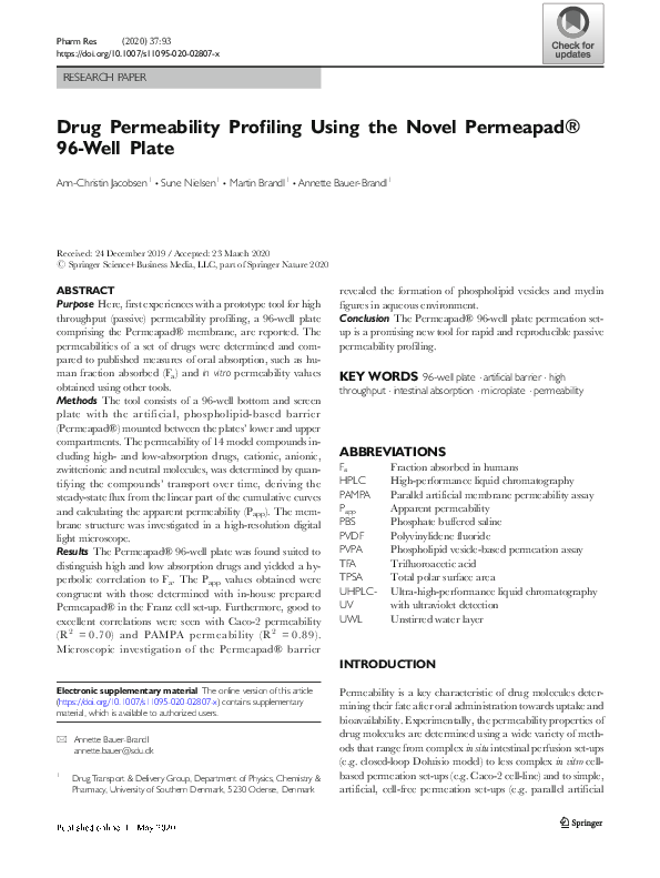 (PDF) Drug Permeability Profiling Using the Novel Permeapad® 96-Well Plate