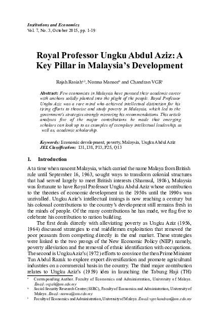 (PDF) Royal Professor Ungku Abdul Aziz: A Key Pillar in Malaysia’s Development