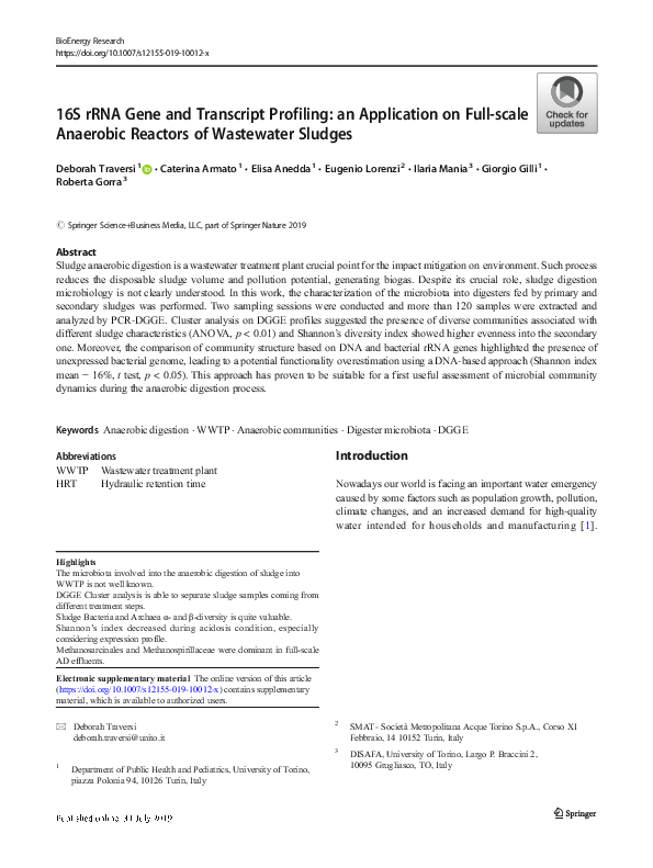 (PDF) 16S rRNA Gene and Transcript Profiling: an Application on Full-scale Anaerobic Reactors of ...