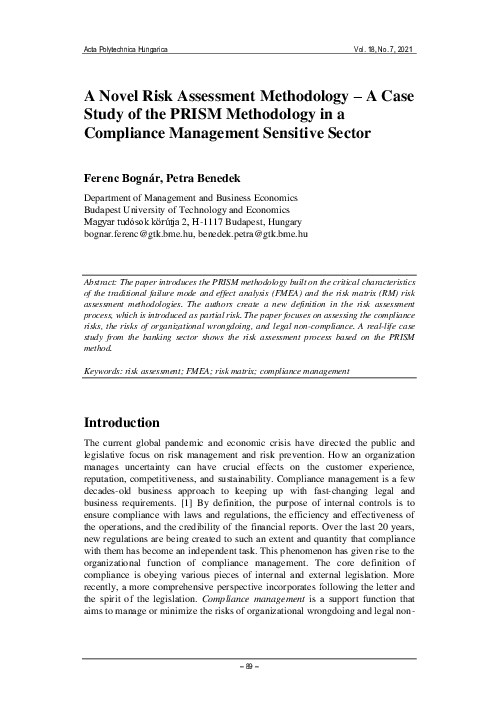 (PDF) A Novel Risk Assessment Methodology – A Case Study of the PRISM ...