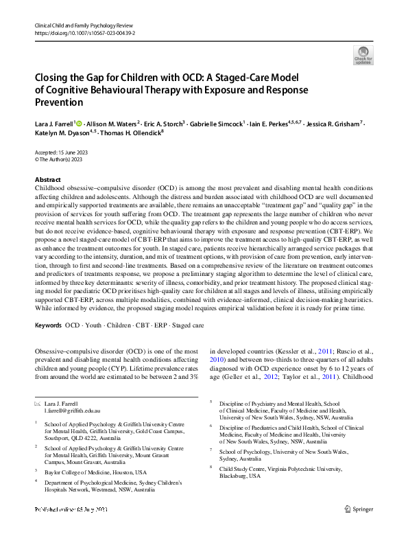 (PDF) Closing the Gap for Children with OCD: A Staged-Care Model of ...