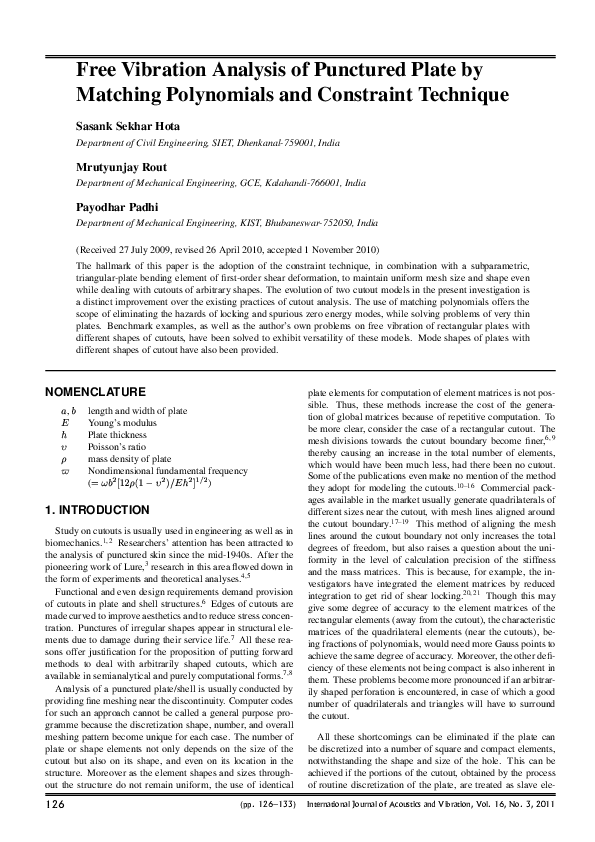(PDF) Free Vibration Analysis of Punctured Plate by Matching ...