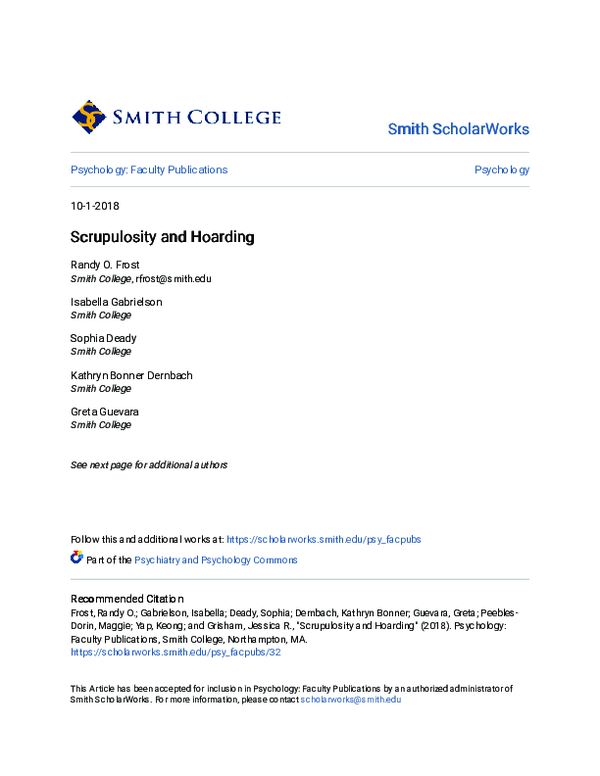 (PDF) Scrupulosity and hoarding