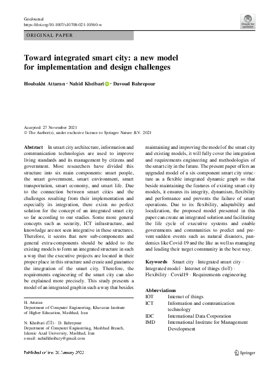 (PDF) Toward integrated smart city: a new model for implementation and ...