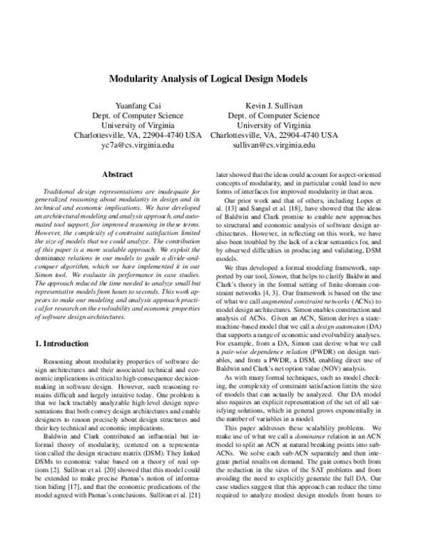 (PDF) Modularity Analysis of Logical Design Models