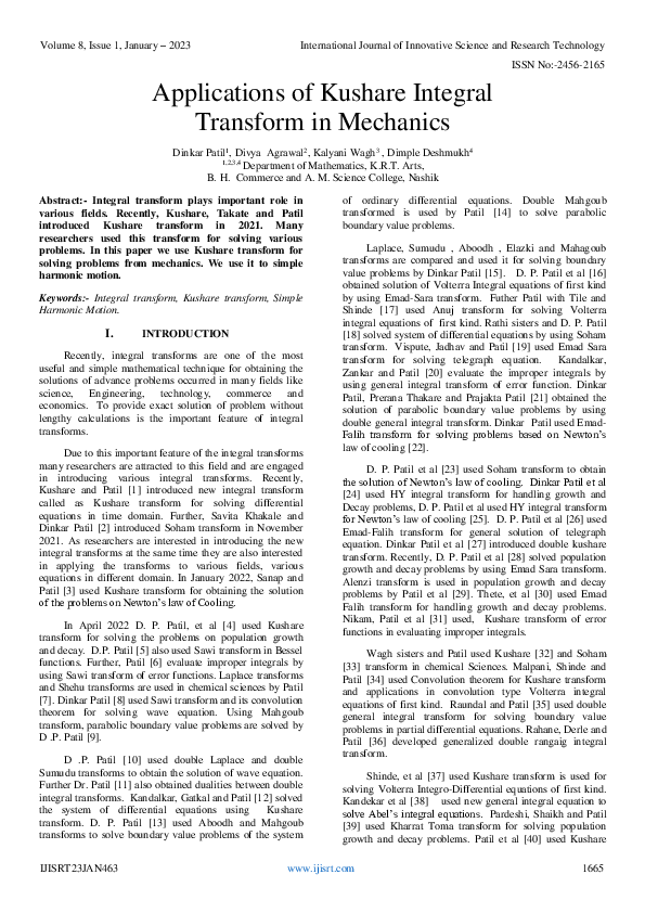 (PDF) Applications of Kushare Integral Transform in Mechanics