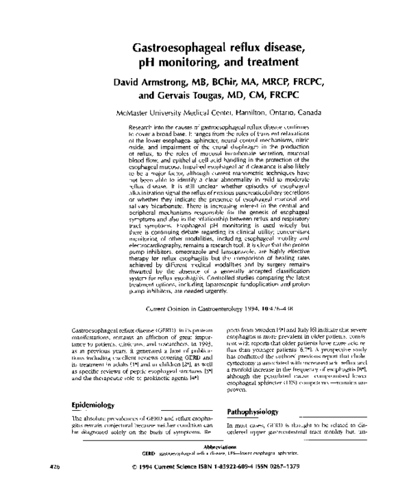 (PDF) Gastroesophageal reflux disease, pH monitoring, and treatment