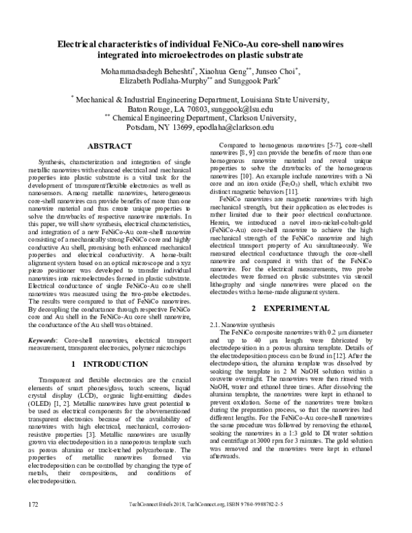 (PDF) Electrical characteristics of individual FeNiCo-Au core-shell ...