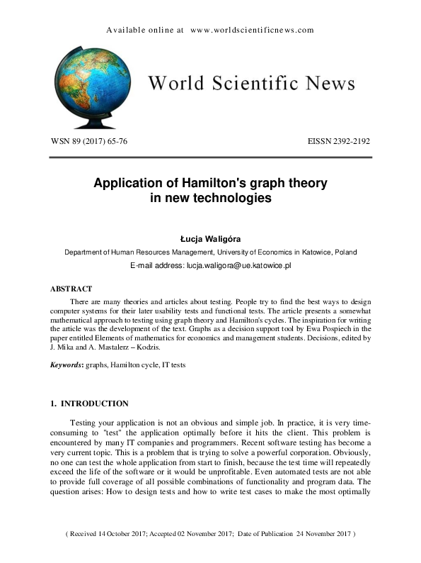 (PDF) Application of Hamilton's graph theory in new technologies ...