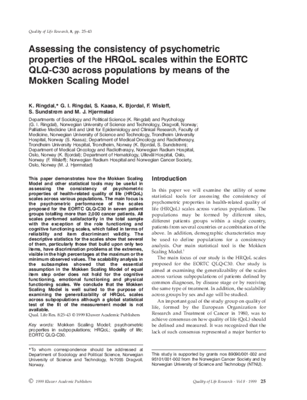 (PDF) Assessing the consistency of psychometric properties of the HRQoL scales within the EORTC ...