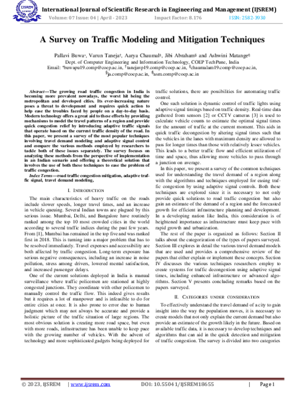 (PDF) A Survey on Traffic Modeling and Mitigation Techniques