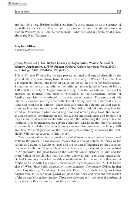 (PDF) Jeremy Morris (ed.), The Oxford History of Anglicanism. Volume IV ...