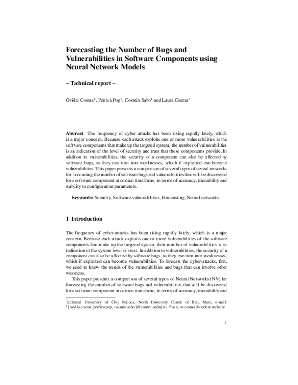 Pdf Forecasting The Number Of Bugs And Vulnerabilities In Software Components Using Neural