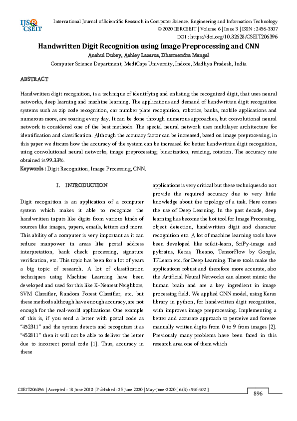 Pdf Improving Handwritten Digit Recognition Using Cnns