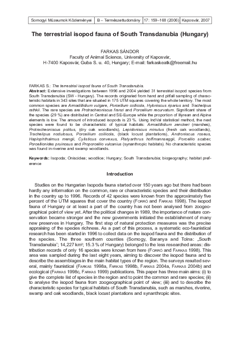 (PDF) The terrestrial isopod fauna of South Transdanubia (Hungary)