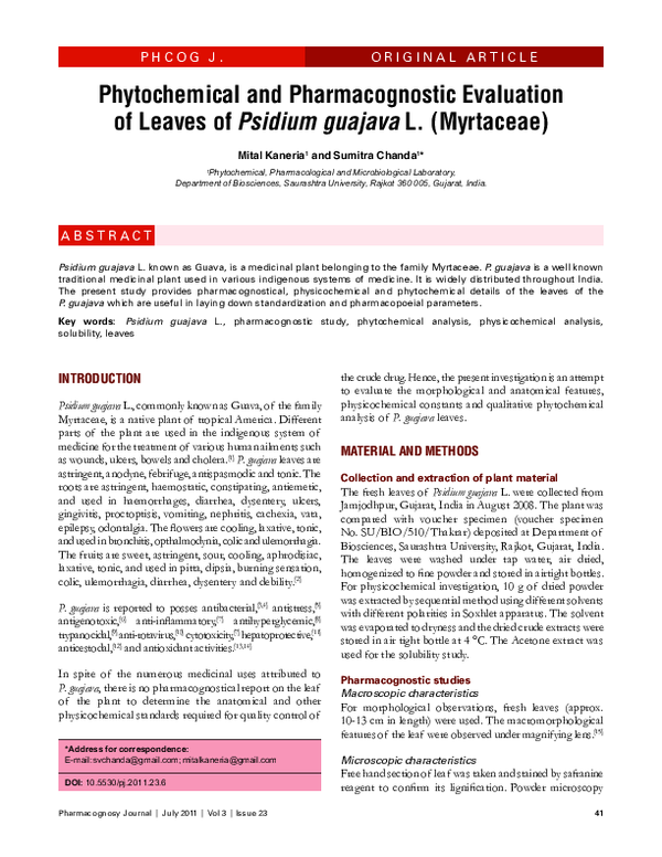 (PDF) Phytochemical and pharmacognostic evaluation of Euphorbia hirta Linn. leaves