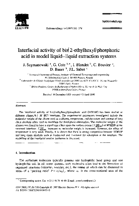 (PDF) Interfacial activity of bis(2-ethylhexyl) phosphoric acid in ...