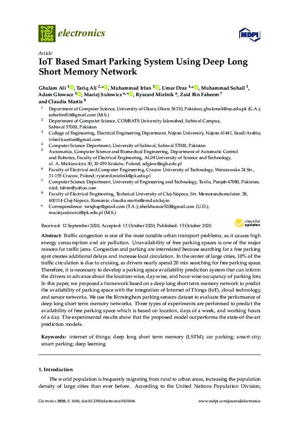 (PDF) IoT Based Smart Parking System Using Deep Long Short Memory Network
