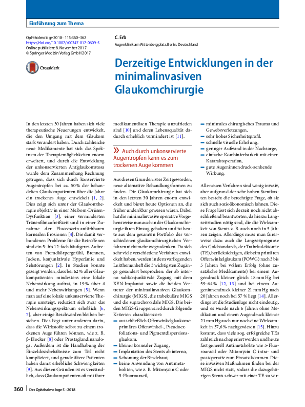 (PDF) Derzeitige Entwicklungen in der minimalinvasiven Glaukomchirurgie ...