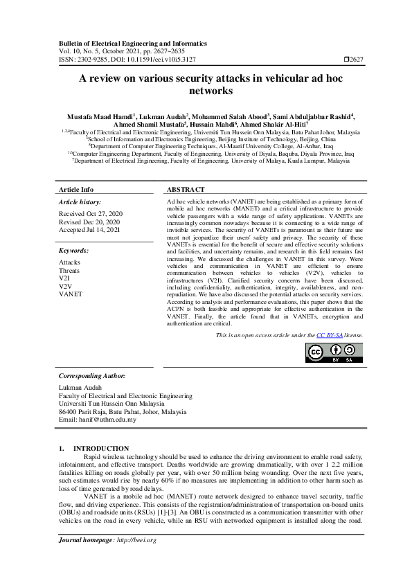 Pdf A Review On Various Security Attacks In Vehicular Ad Hoc Networks