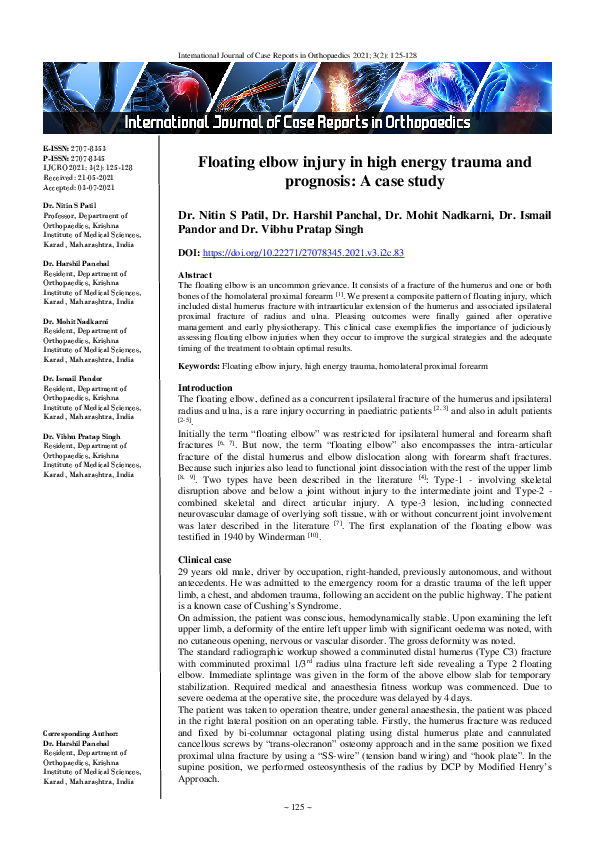 (PDF) Floating elbow injury in high energy trauma and prognosis: A case ...