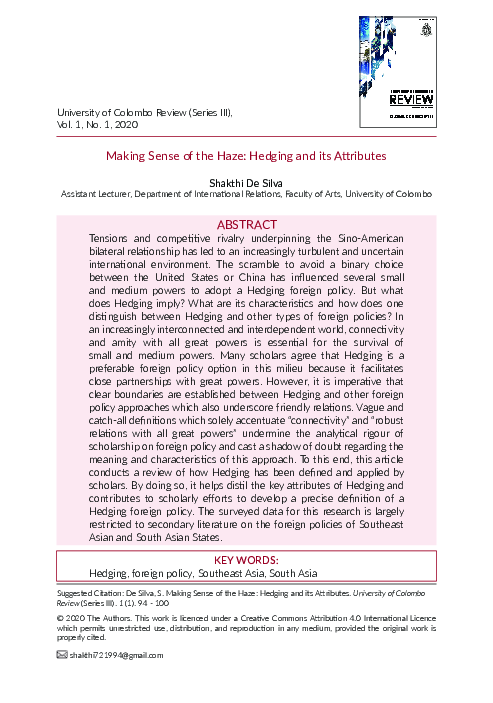 (PDF) Making Sense of the Haze: Hedging and its Attributes