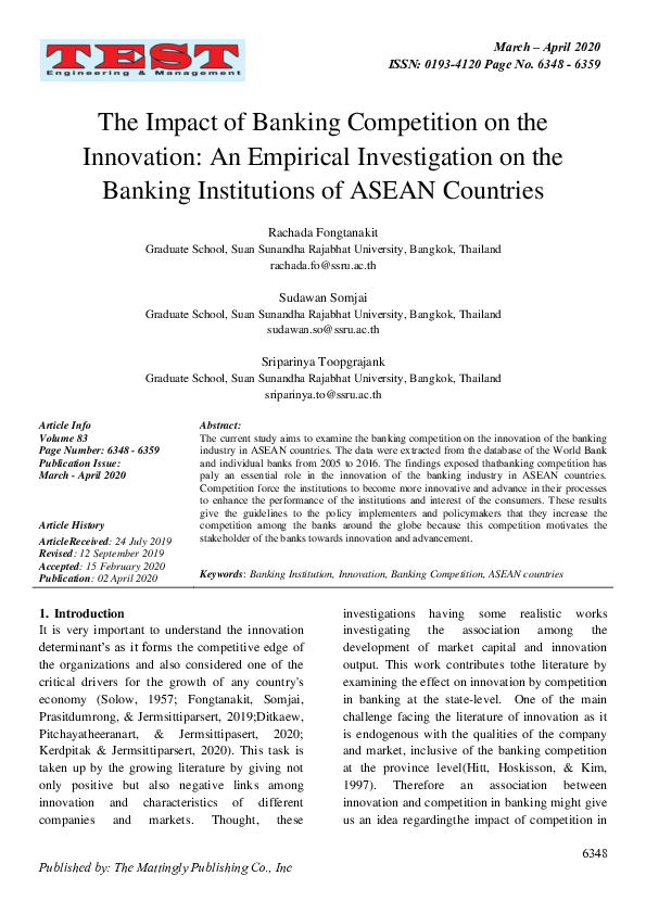 (PDF) The Impact of Banking Competition on the Innovation: An Empirical ...